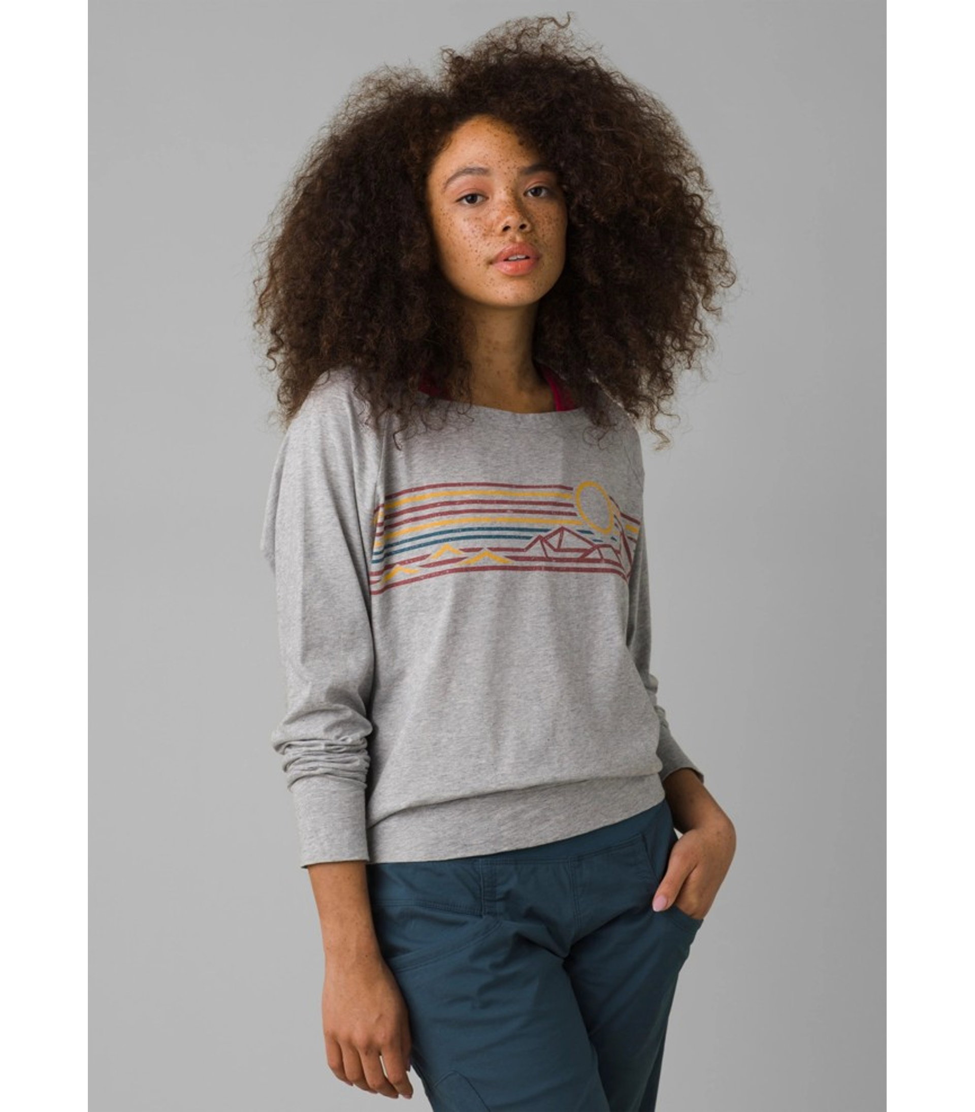 Triko PRANA ORG GRAPHIC LS Lady, Hthr Grey Landscape - Rock Point ...